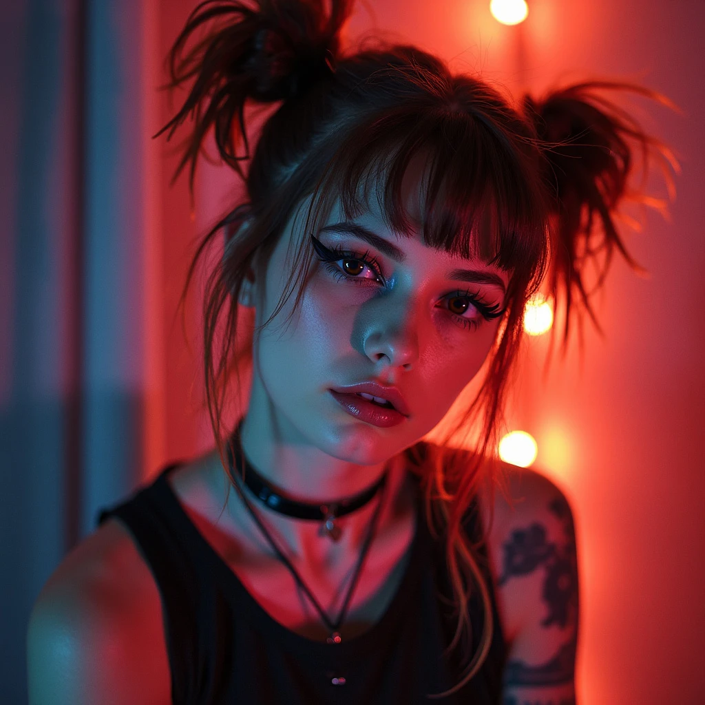 Vivid emo girl with Winged eye liner, eye shadow.... - FluxPro.art