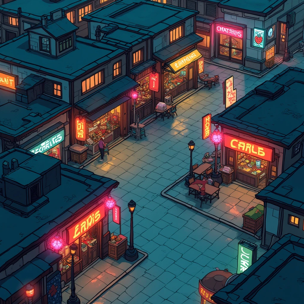 rpg battlemap top down perspective, cyberpunk city... - FluxPro.art