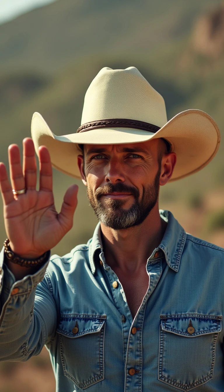 JASON STATHAM, WEARING A CREAM STETSON COWBOY... - FluxPro.art