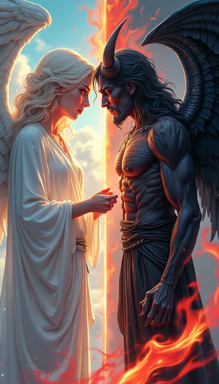 Extremely detailed illustration of an angel and a... - FluxPro.art