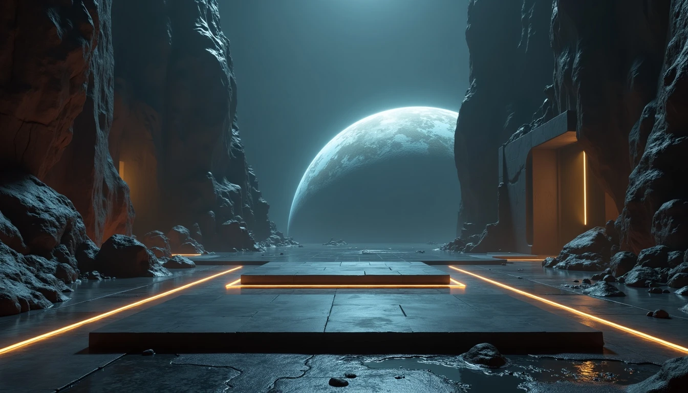 3D A space environment and a rectangular platform... - FluxPro.art