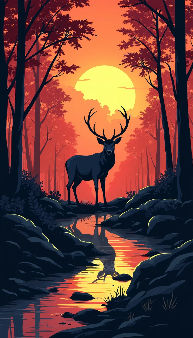 Comic illustration wallpaper, autumn forest with a... - FluxPro.art