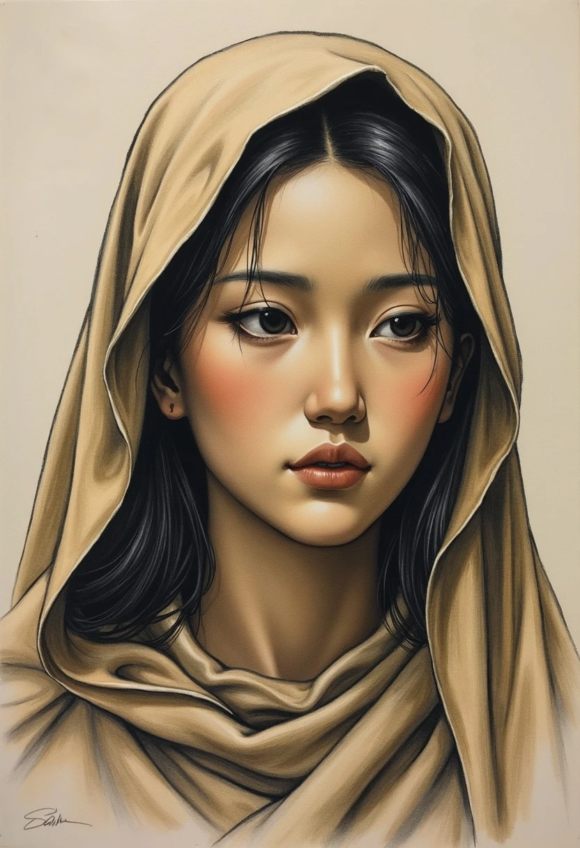 A portrait drawing of Mother Mary drawn by... - FluxPro.art