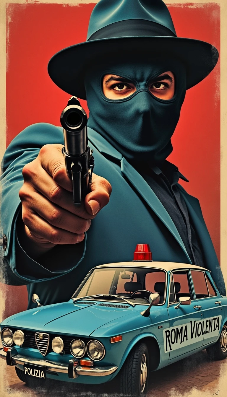 old movie poster, a criminal with a balaclava mask... - FluxPro.art