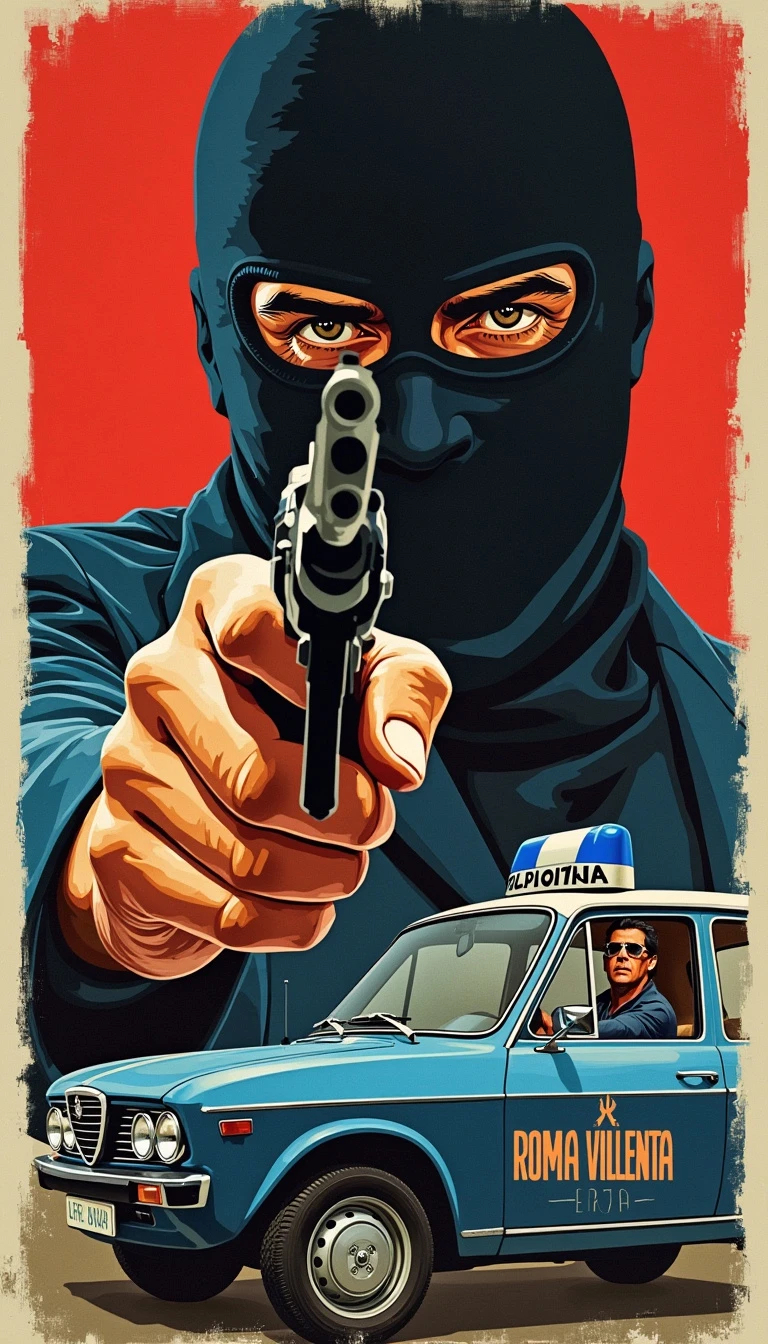 old movie poster, a criminal with a balaclava mask... - FluxPro.art