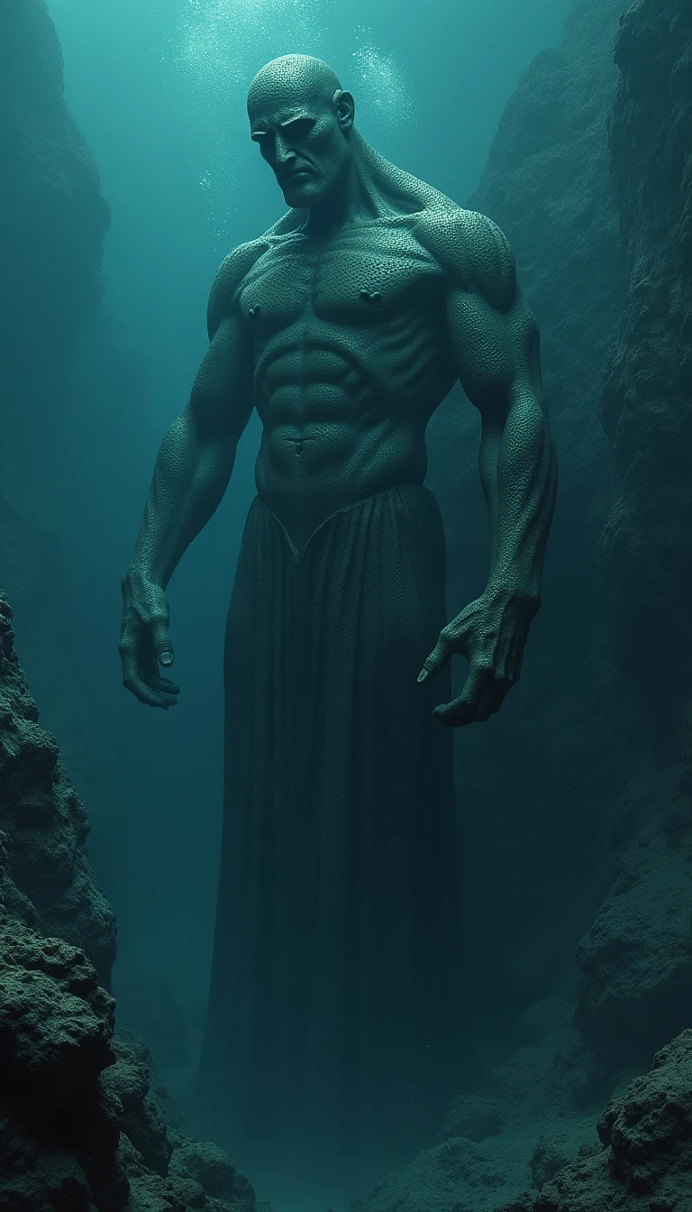underwater, ancient giant statue, deep ocean,... - FluxPro.art