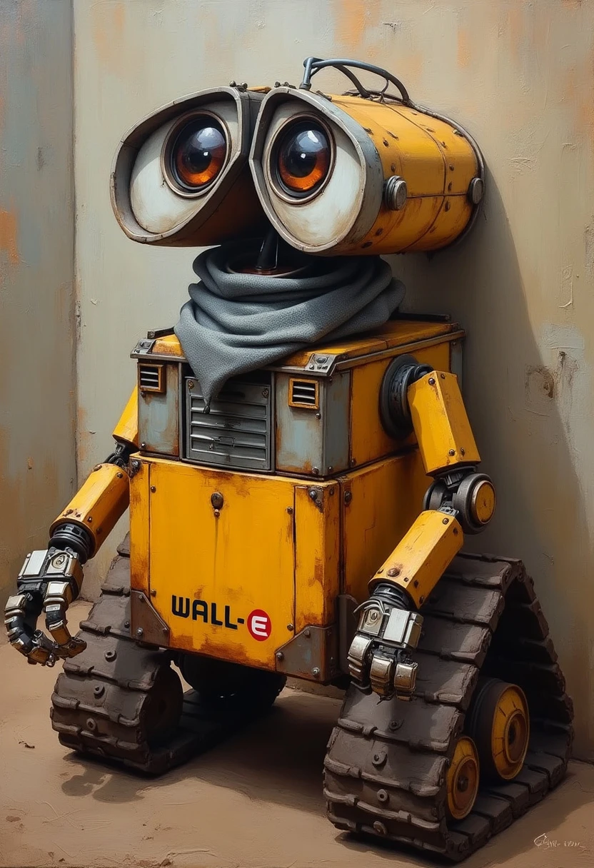 cute wall-E Pixar robot in human daily dress... - FluxPro.art