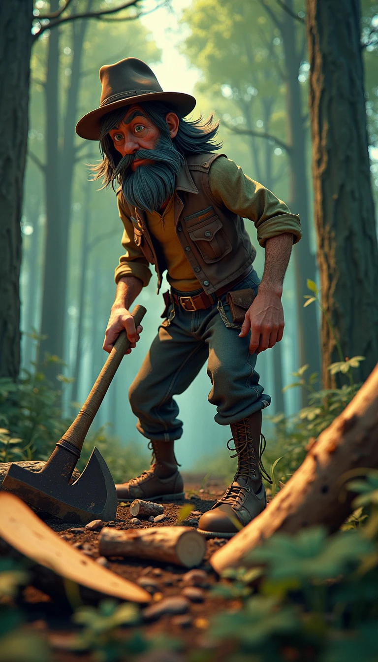 In cinematic 3d cartoon style "A poor woodcutter... - FluxPro.art