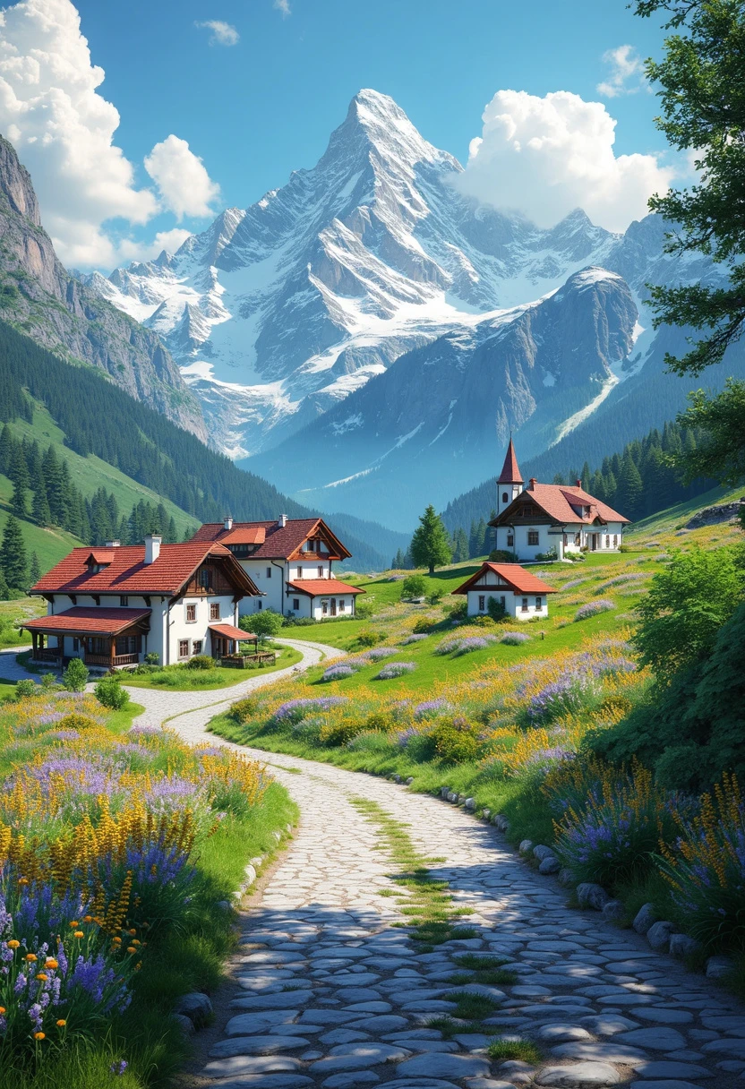 A picturesque Alpine village scene, hyperrealistic... - FluxPro.art