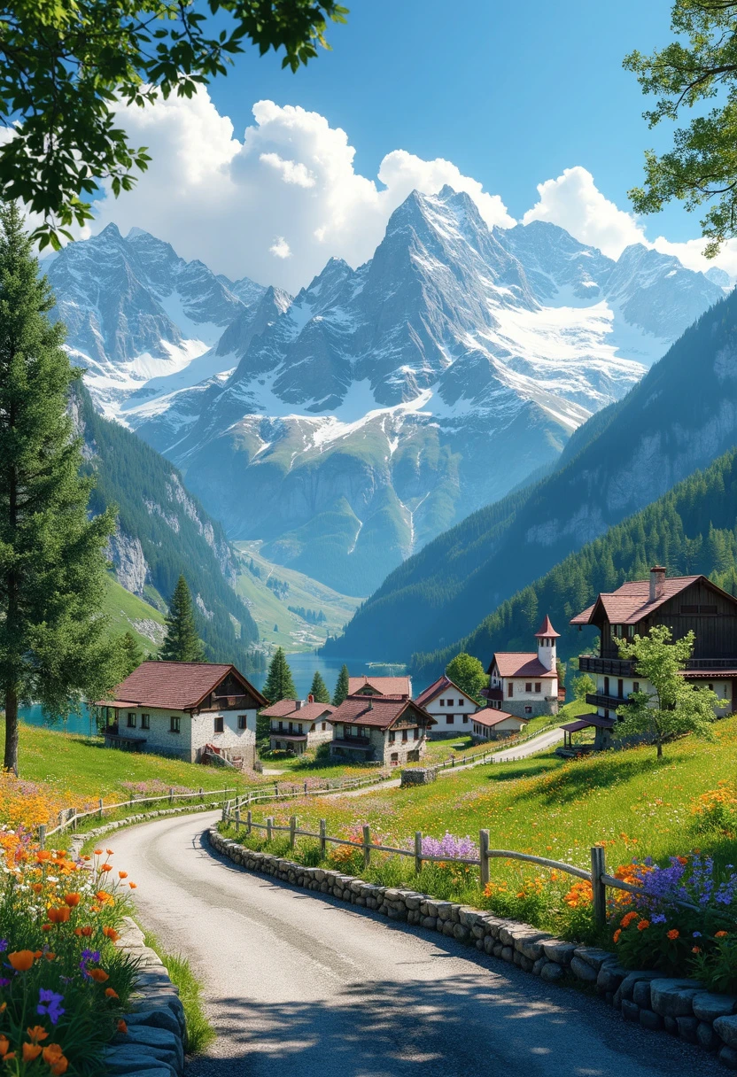 A picturesque Alpine village scene, hyperrealistic... - FluxPro.art