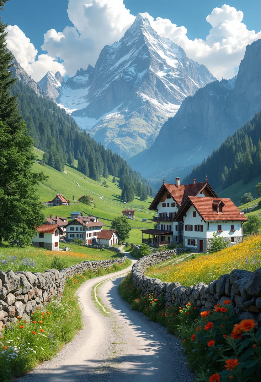 A picturesque Alpine village scene, hyperrealistic... - FluxPro.art