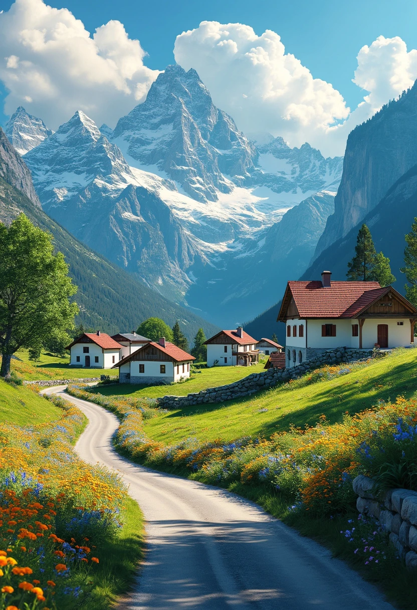 A picturesque Alpine village scene, hyperrealistic... - FluxPro.art