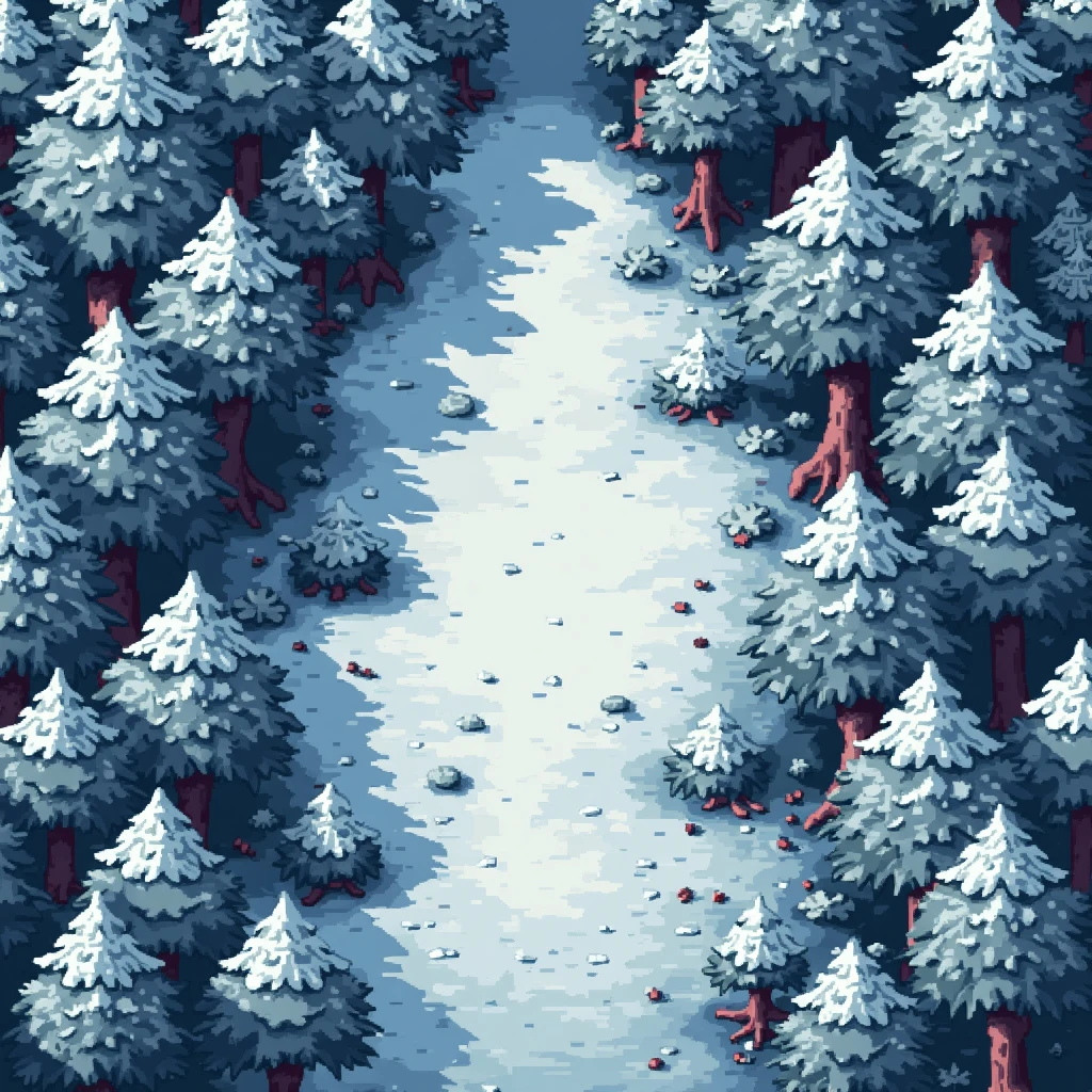 pixel art of snow forest map from top down view,... - FluxPro.art