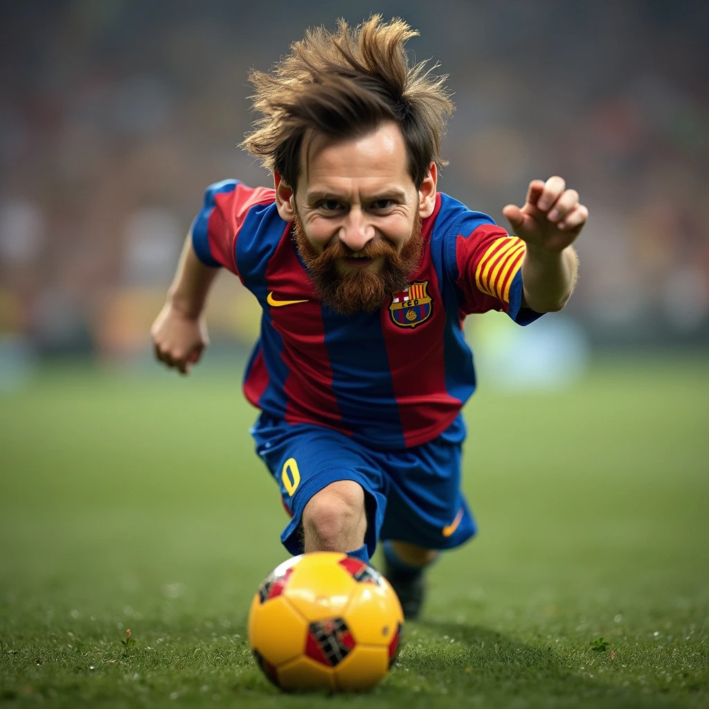 A youtube video of a dwarf Lionel Messi on soccer... - FluxPro.art