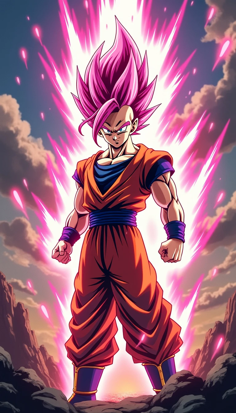 Super Saiyan character with pink hair, powerful... - FluxPro.art