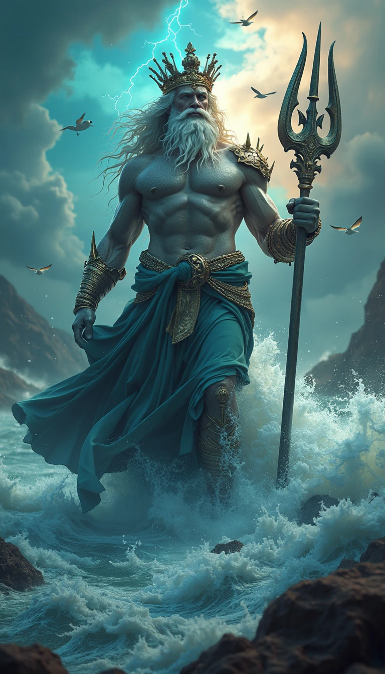 Full body picture of Poseidon, Greek God of Sea... - FluxPro.art