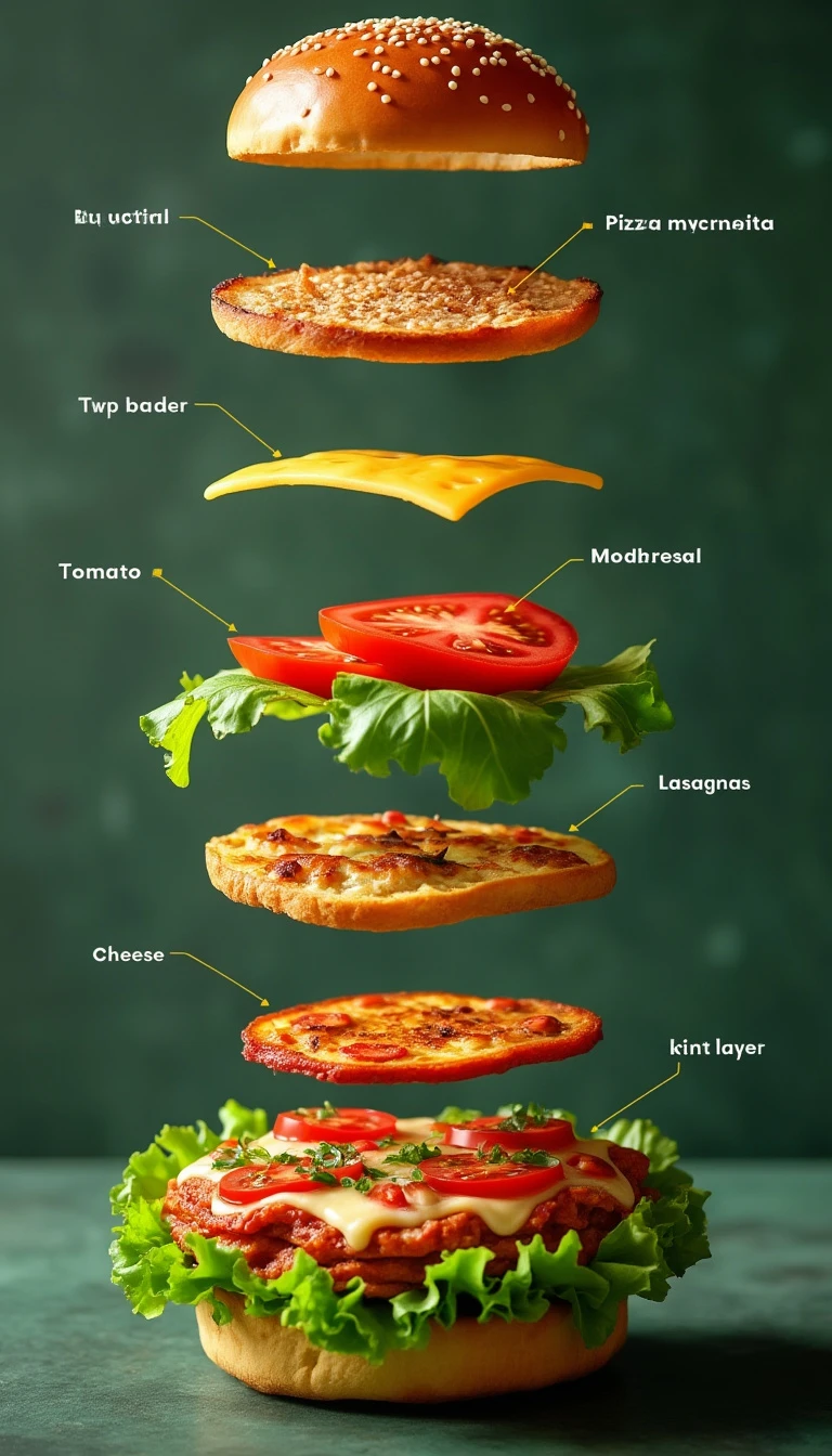 This image shows the layers of a burger arranged... - FluxPro.art