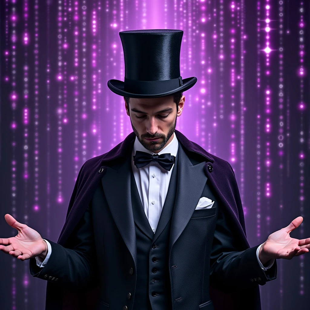 Portrait of a magician wearing a suit top hat and... - FluxPro.art