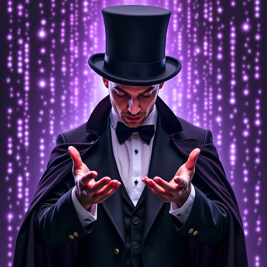 Portrait of a magician wearing a suit top hat and... - FluxPro.art