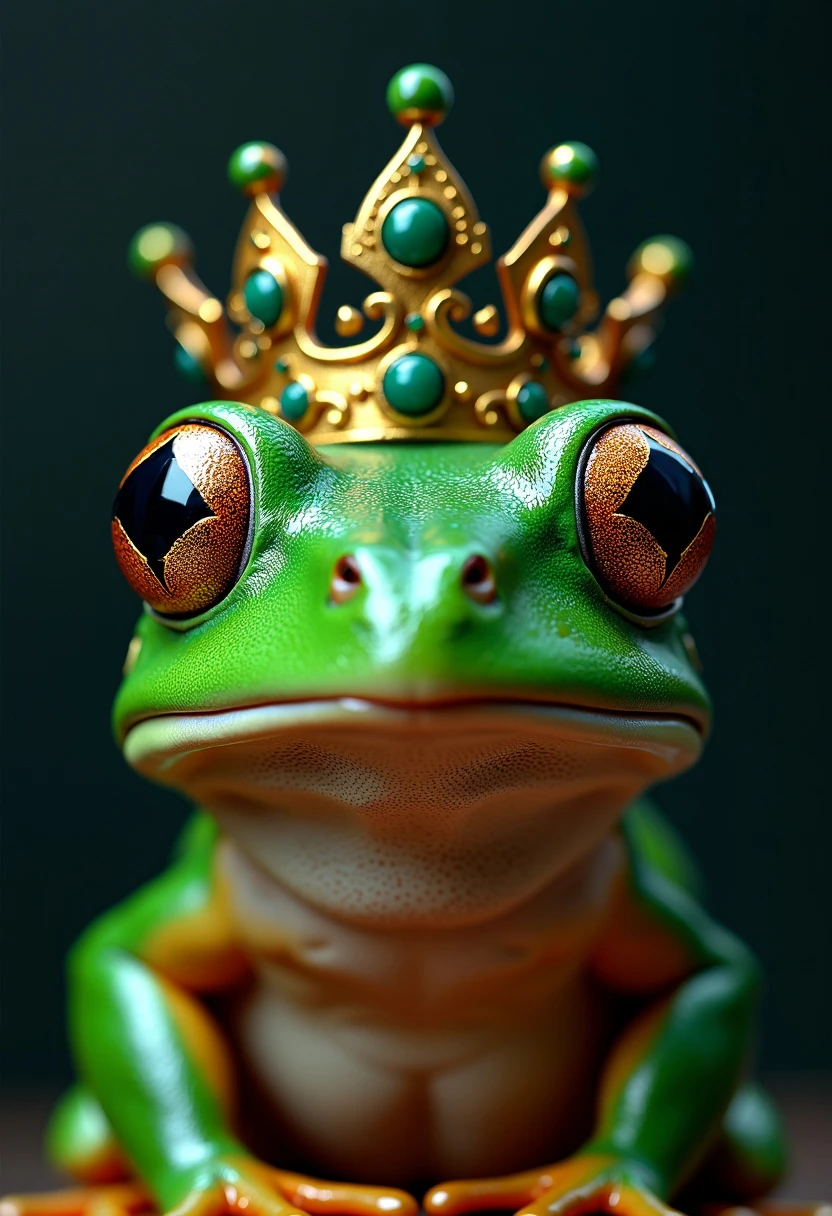 A hyper-realistic close-up of a frog with a regal... - FluxPro.art