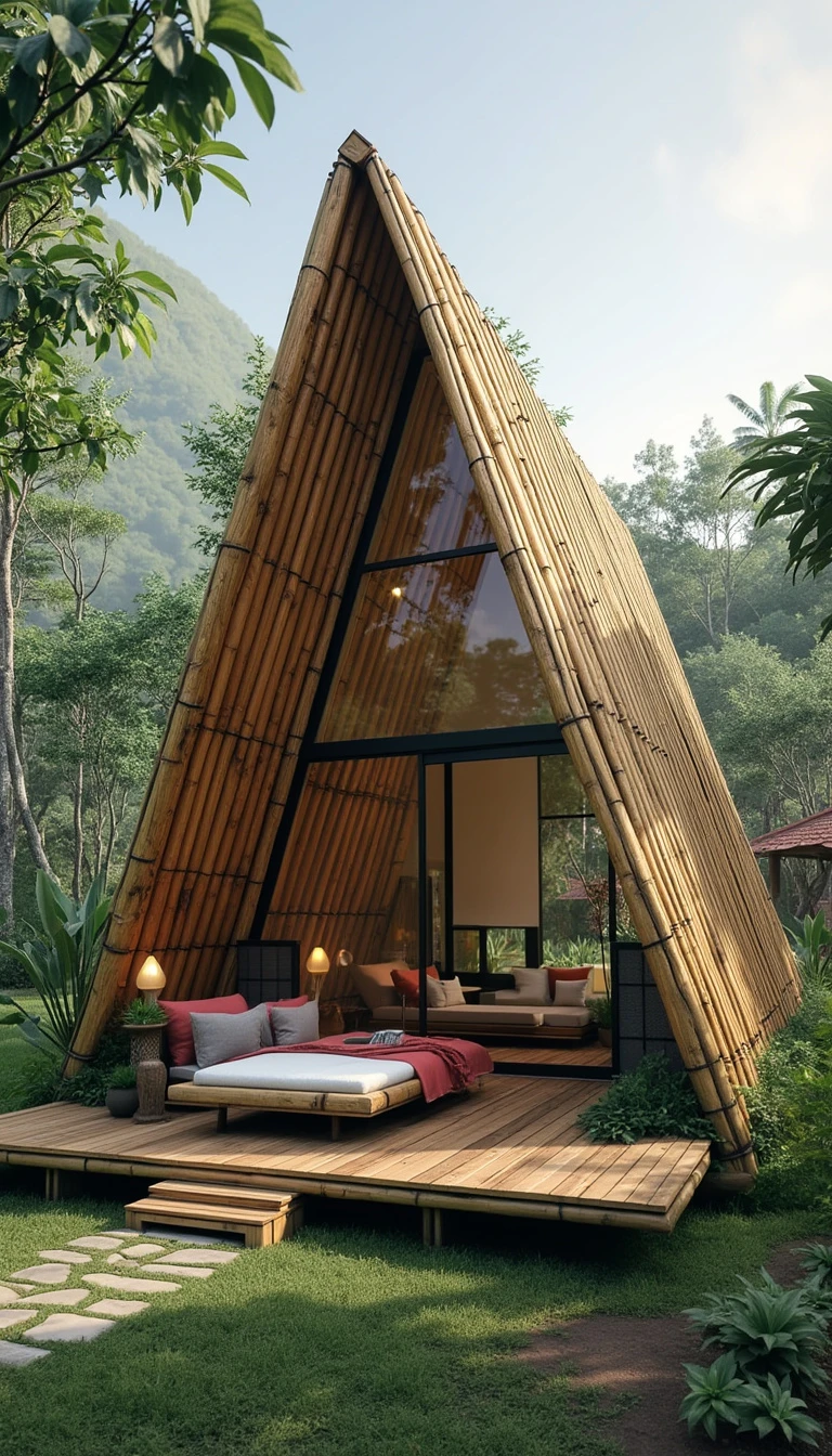 a modern model triangle bamboo tiny house,... - FluxPro.art