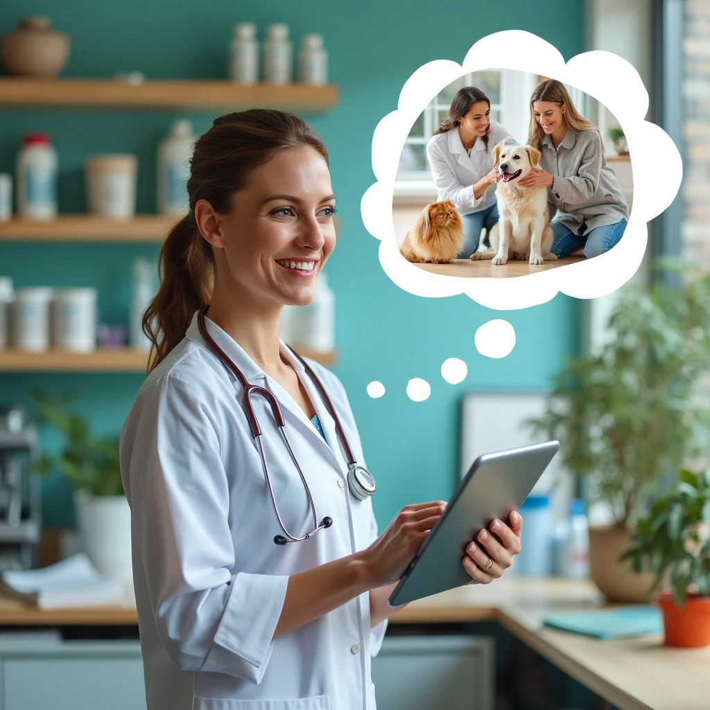 "Create a bright, modern veterinary clinic scene... - FluxPro.art