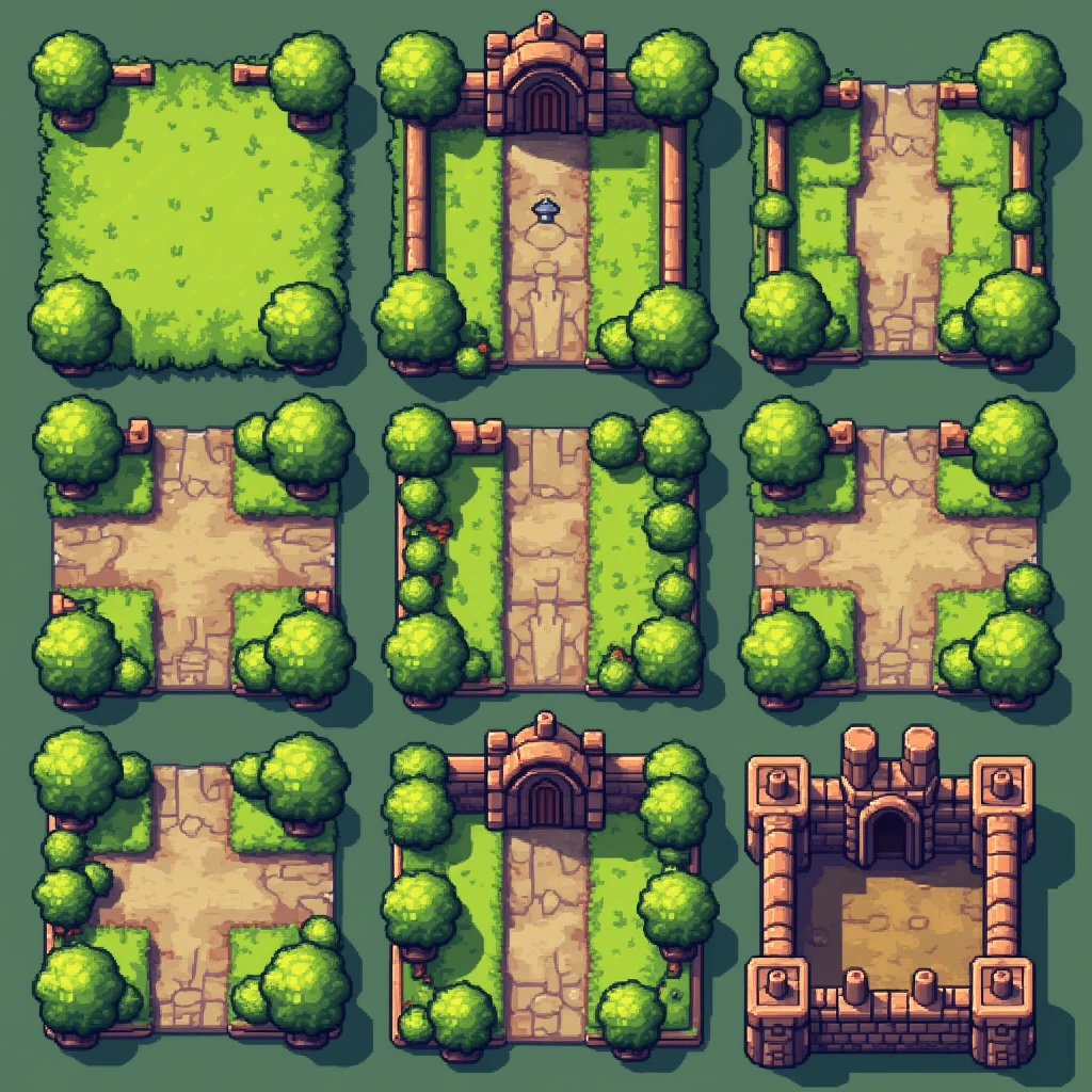 Pixel art tileset elements for a top-down tower... - FluxPro.art