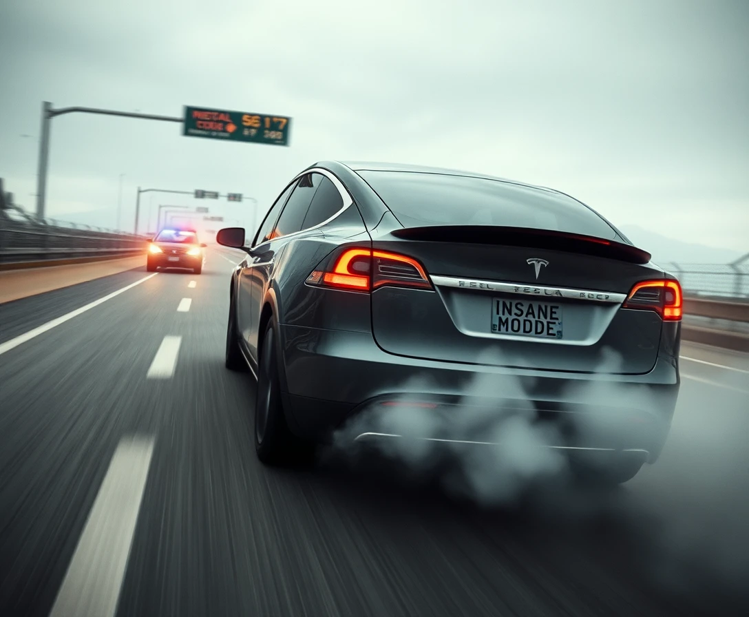 half front side view of a Tesla model X car speeds... - FluxPro.art