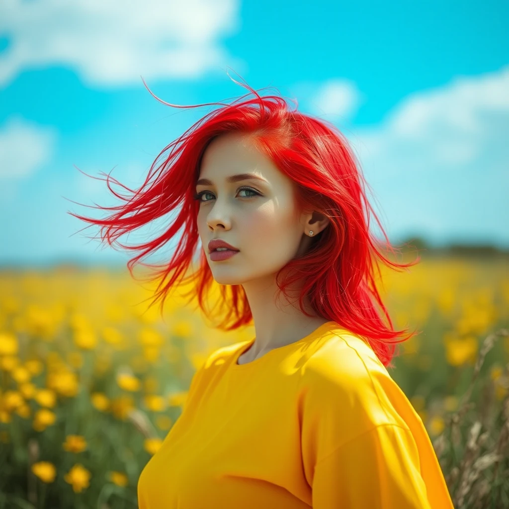 woman with extremely bright red hair, - FluxPro.art