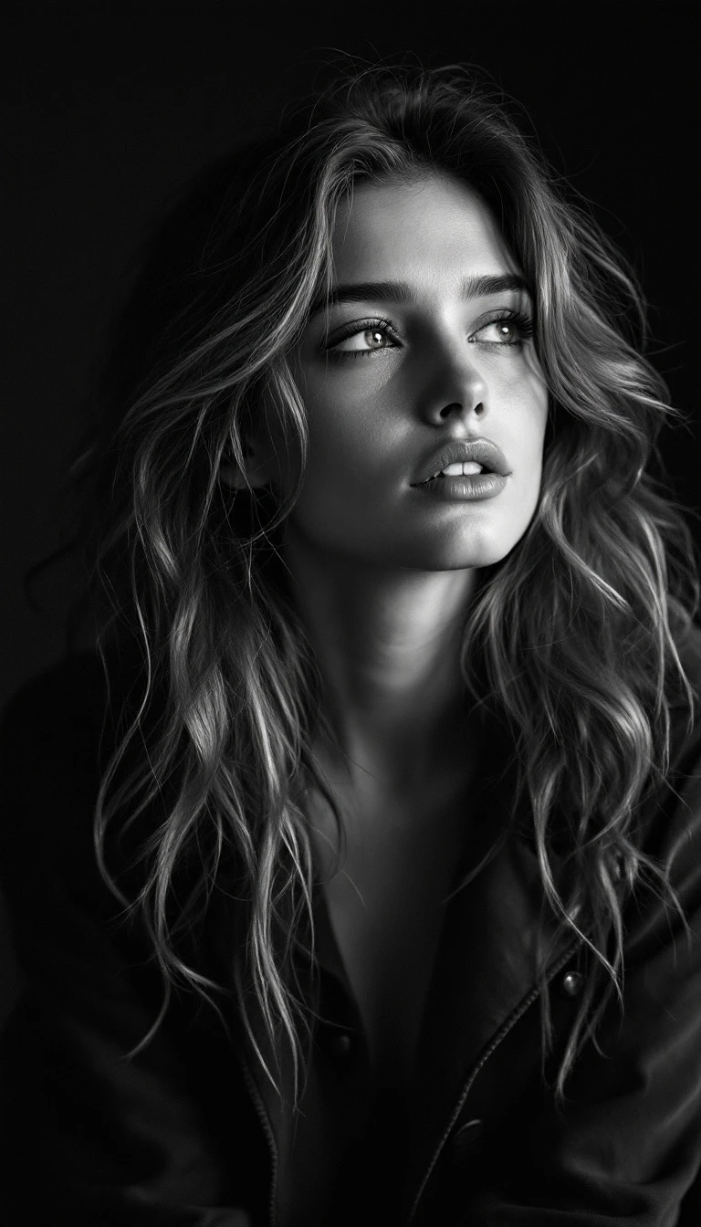 Create a high-contrast black-and-white portrait of... - FluxPro.art