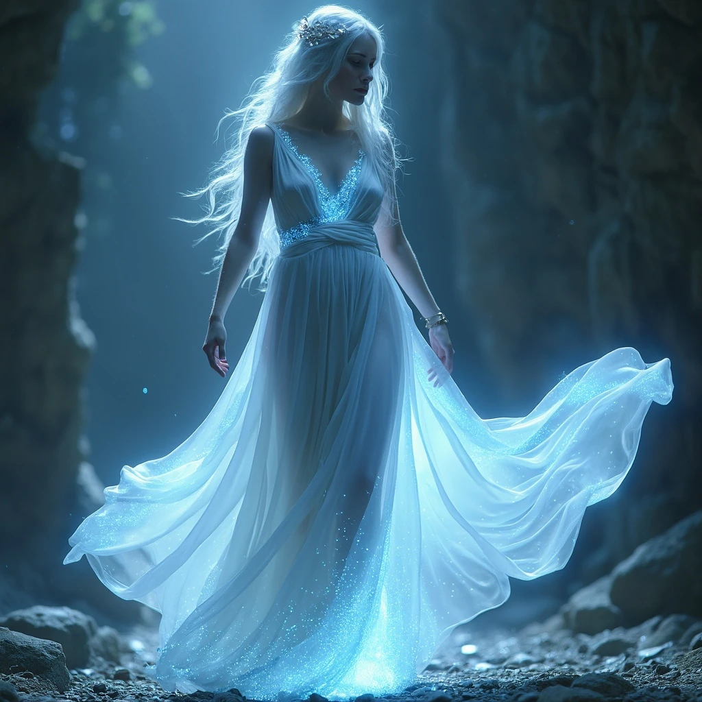 Beautiful female figure Glowing bluish-white color... - FluxPro.art
