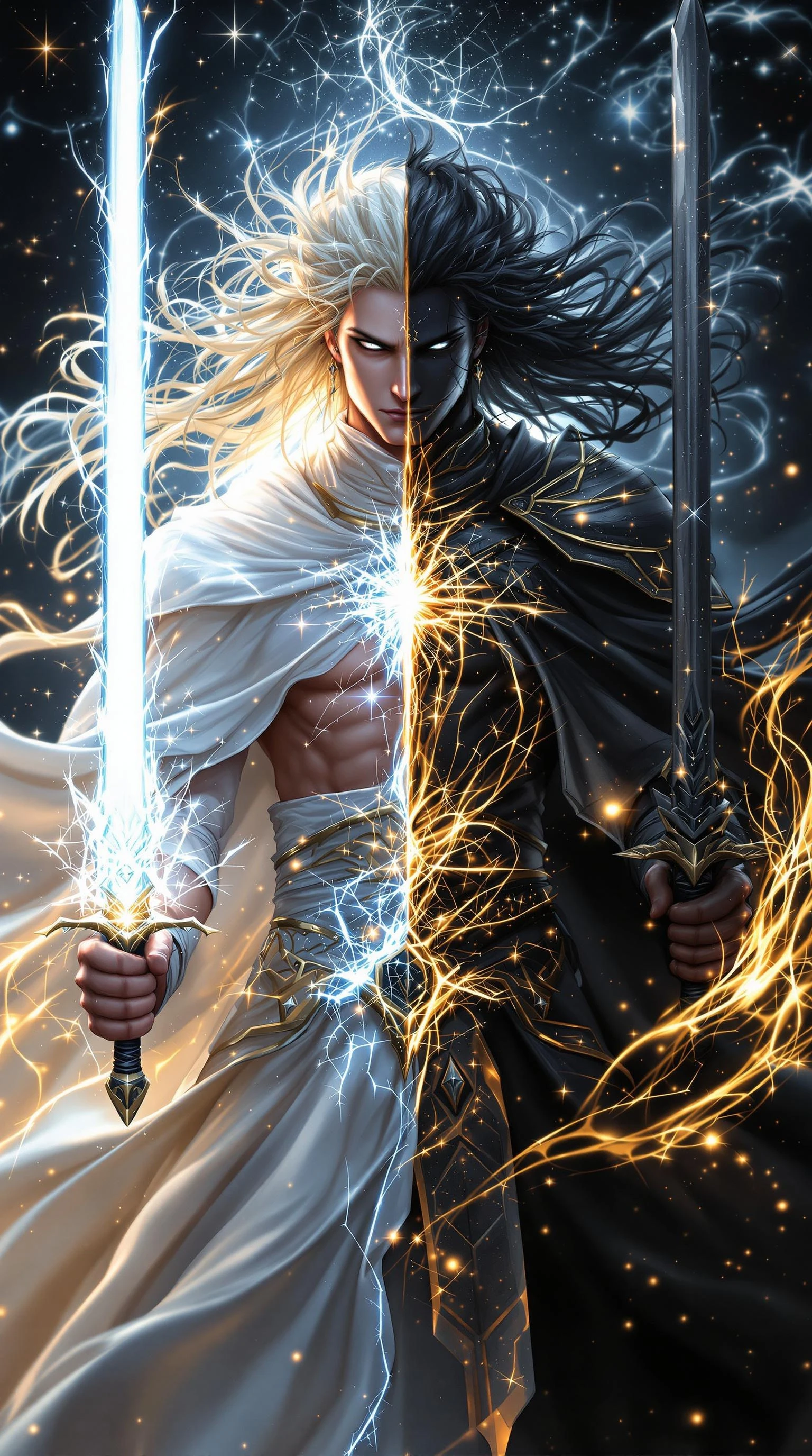 Close Up portrait of male Gemini warrior, face and... - FluxPro.art