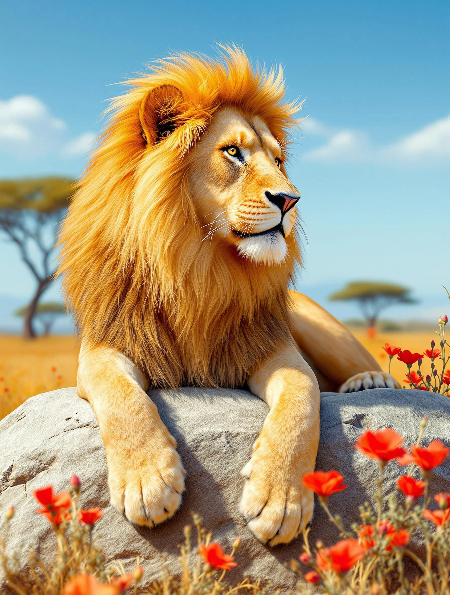 Golden yellow lion with photorealistic fur texture... - FluxPro.art