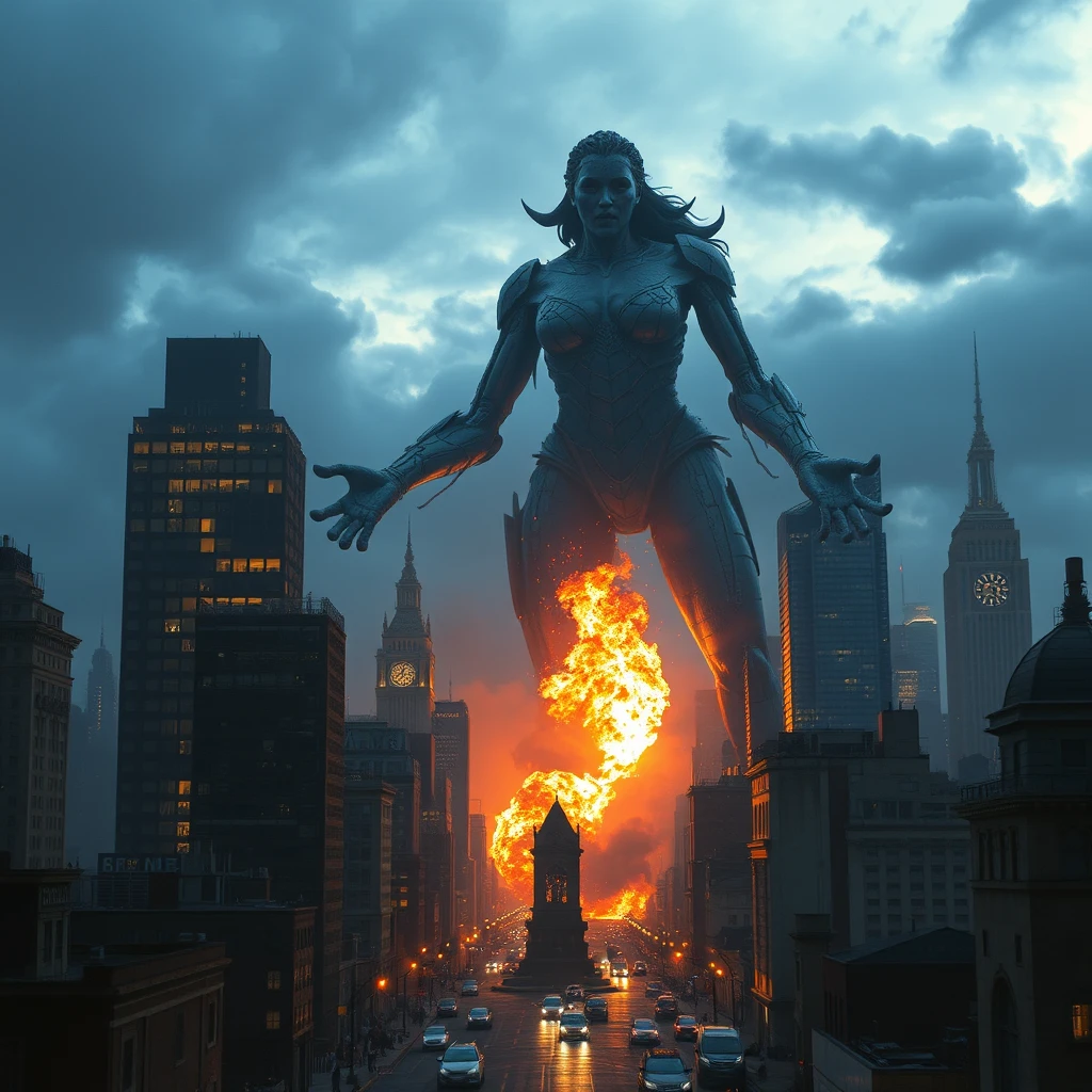 Giant Lady destroying the city - FluxPro.art