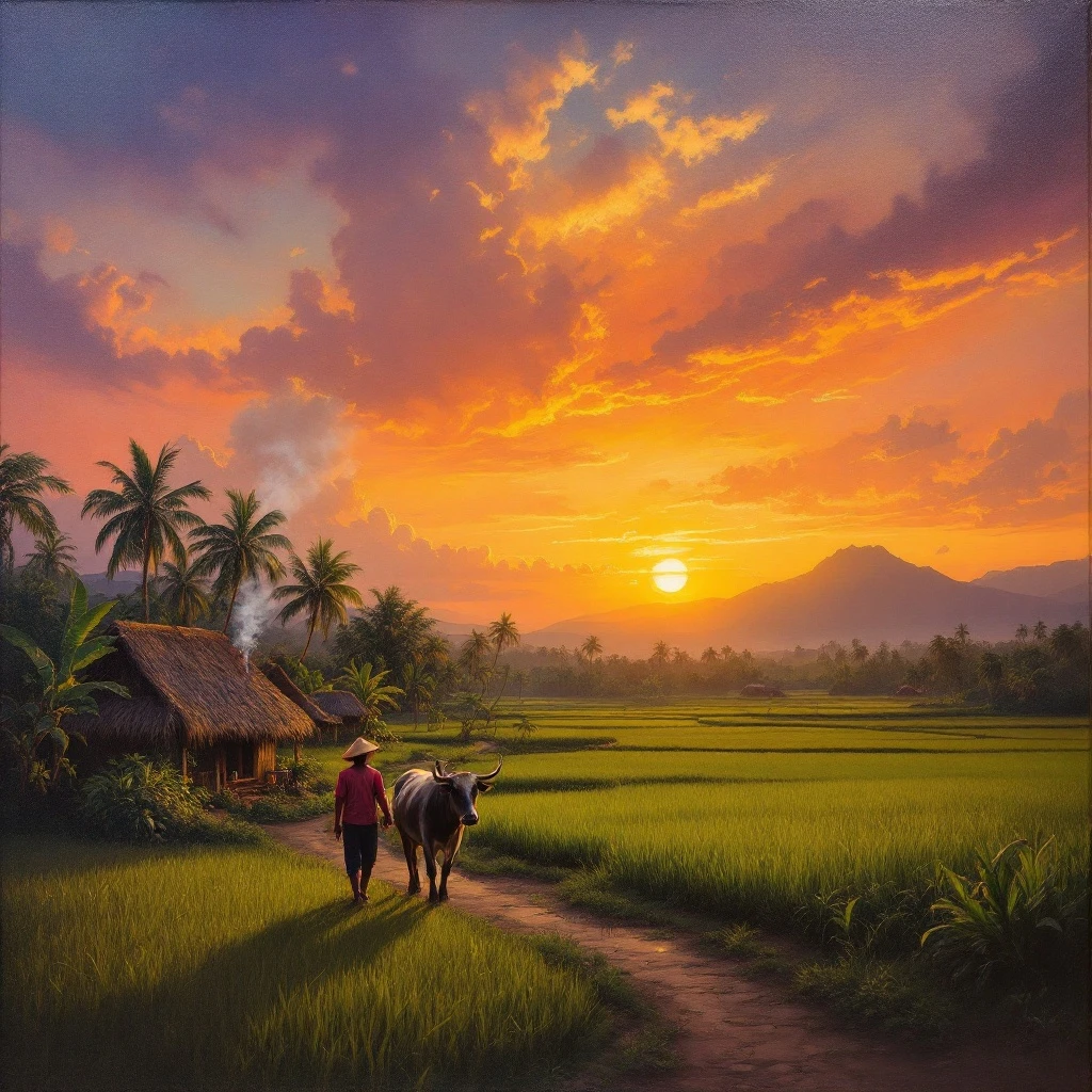 A classic oil painting of life in the Philippine... - FluxPro.art