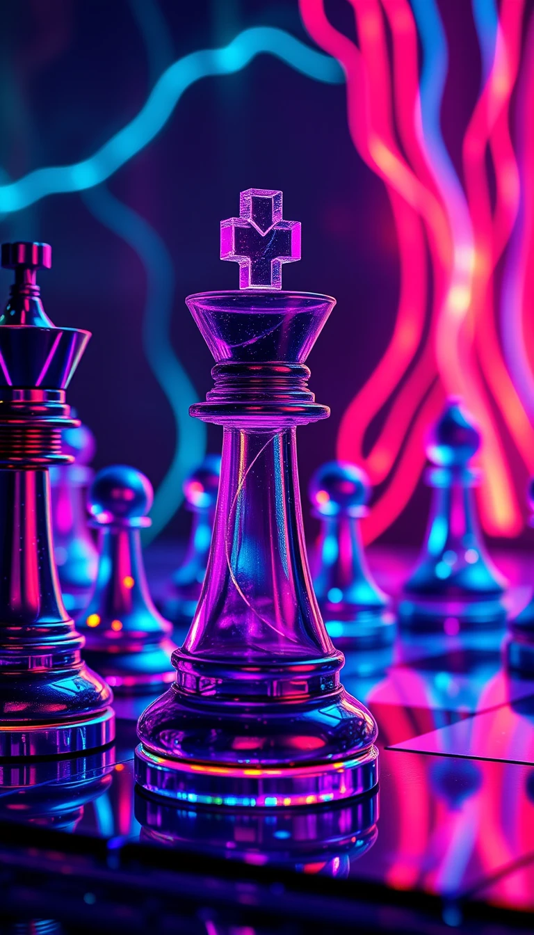 a chess made of tiny neon glass filaments It... - FluxPro.art