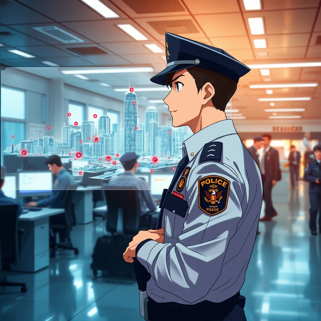 A cinematic anime-style shot of a male police... - FluxPro.art