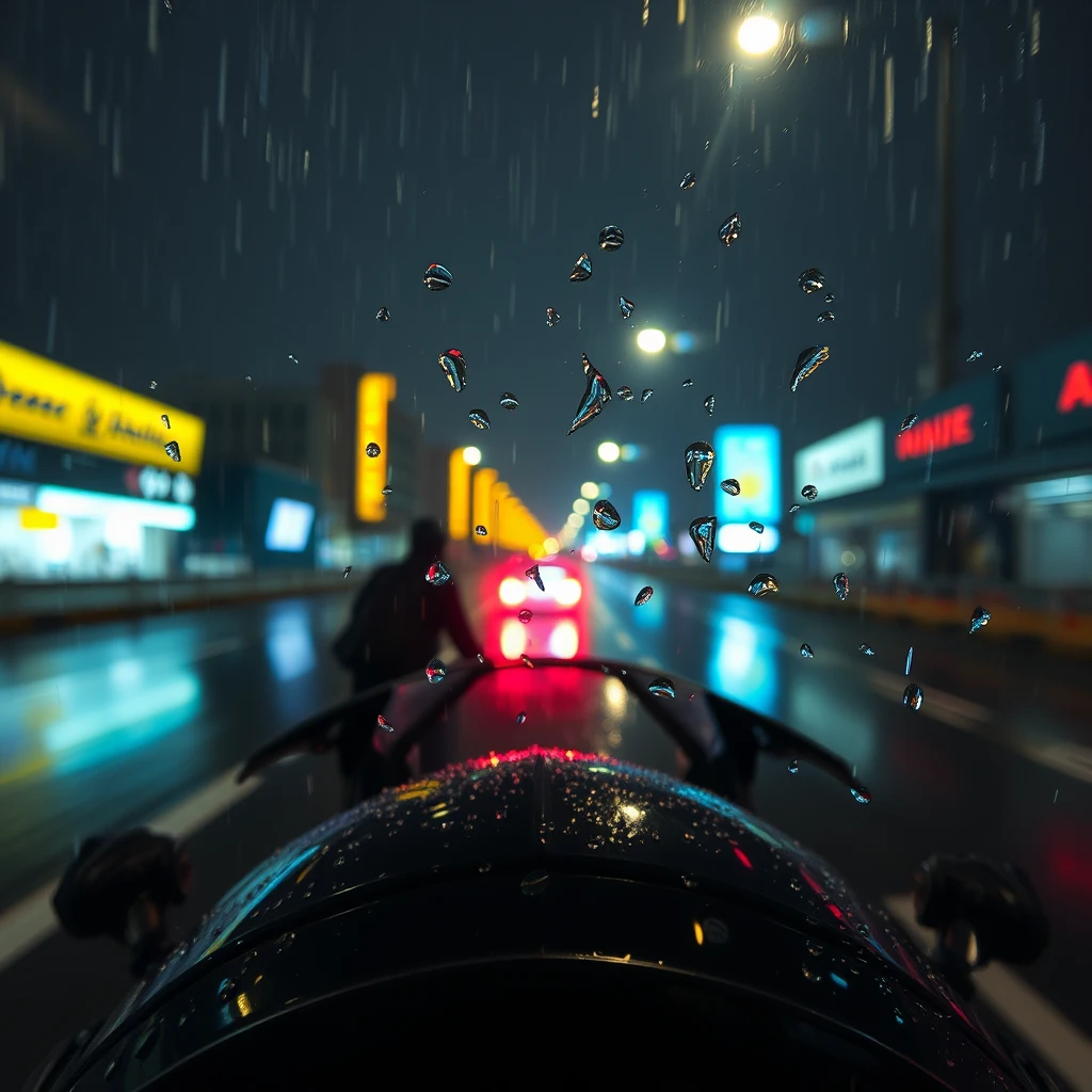 [First-person perspective] Raindrops hit the visor... - FluxPro.art