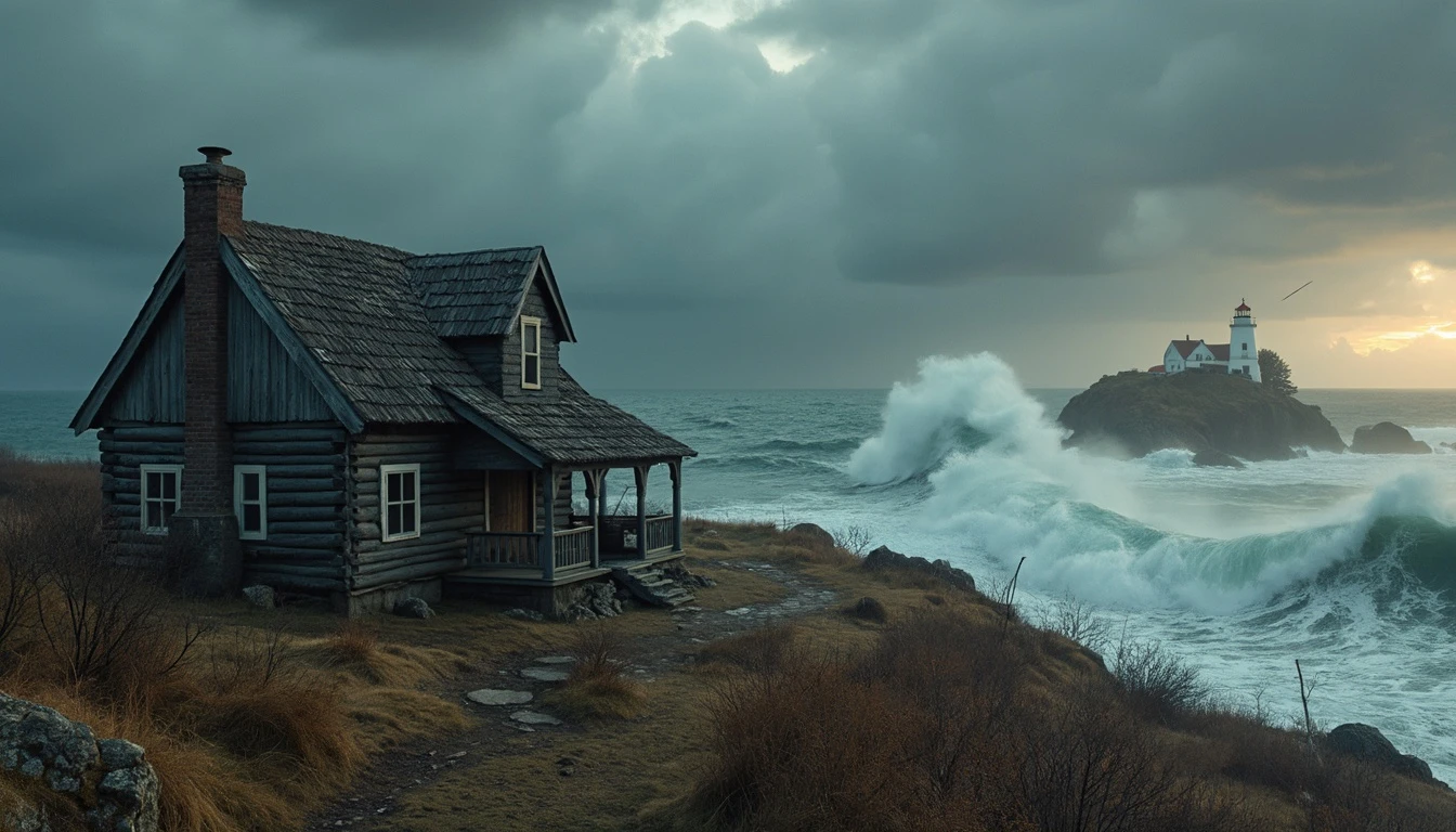 Year 1700. Photo of a house in a sad valley, the... - FluxPro.art