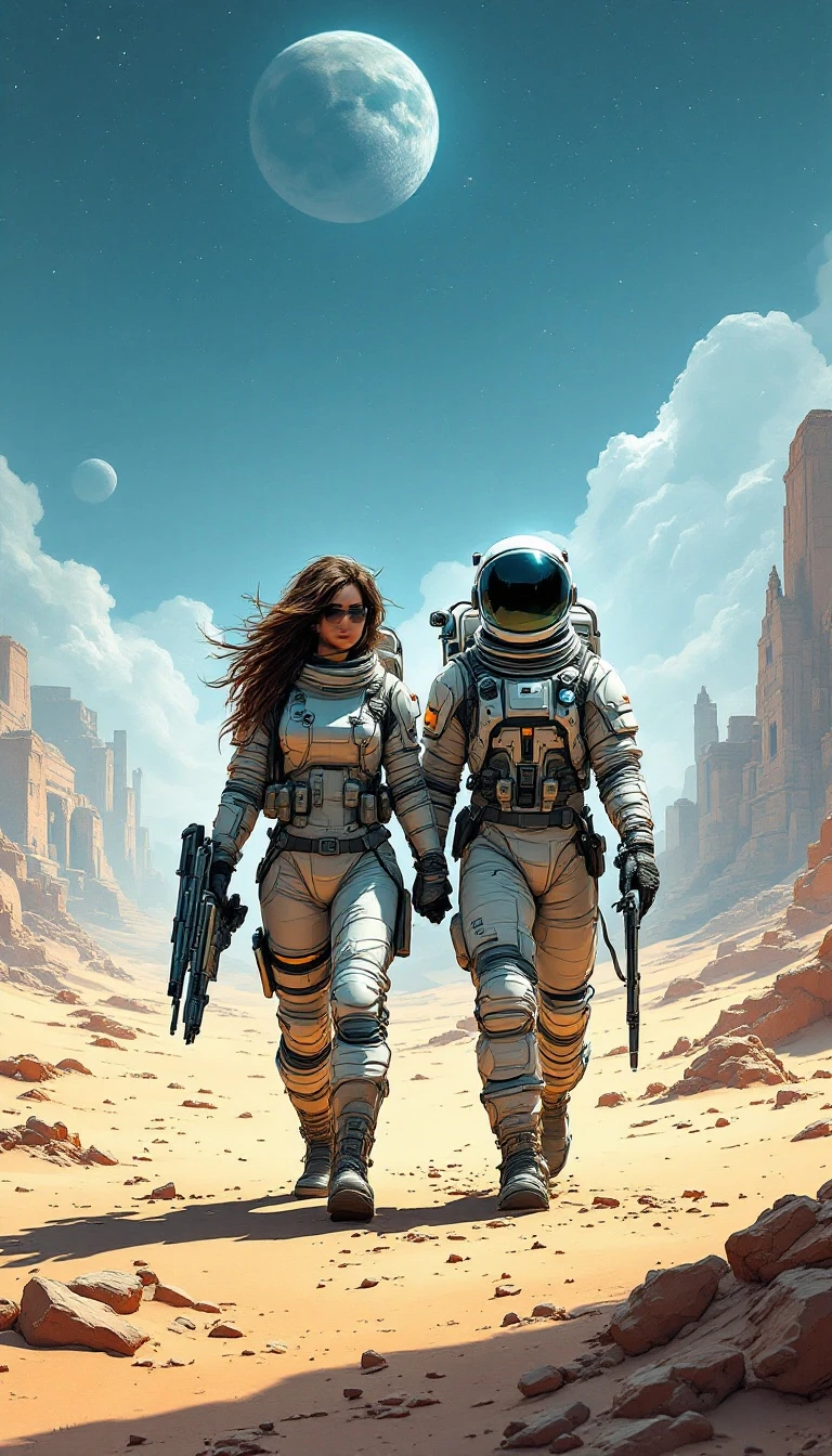 A sci-fi comic book cover of an astronaut and his... - FluxPro.art