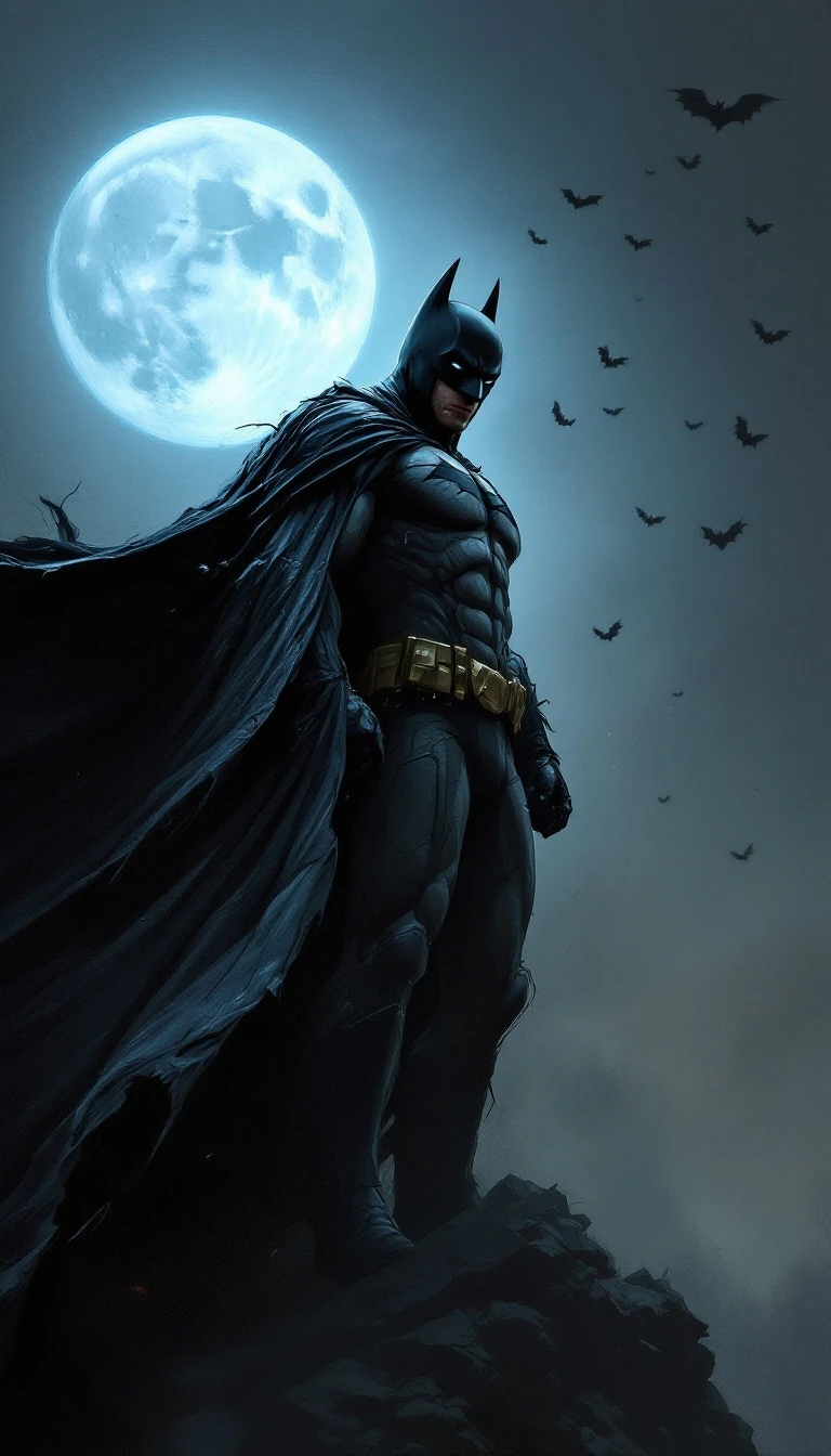Generate a oil-based painting of Batman, full-body... - FluxPro.art